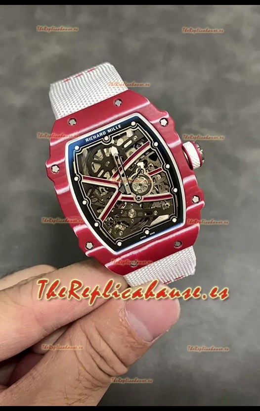 Richard Mille Super Clone RM67-02 Mutaz Barshim Rojo Carbon TPT 37 Gramos Reloj Correa Blanca